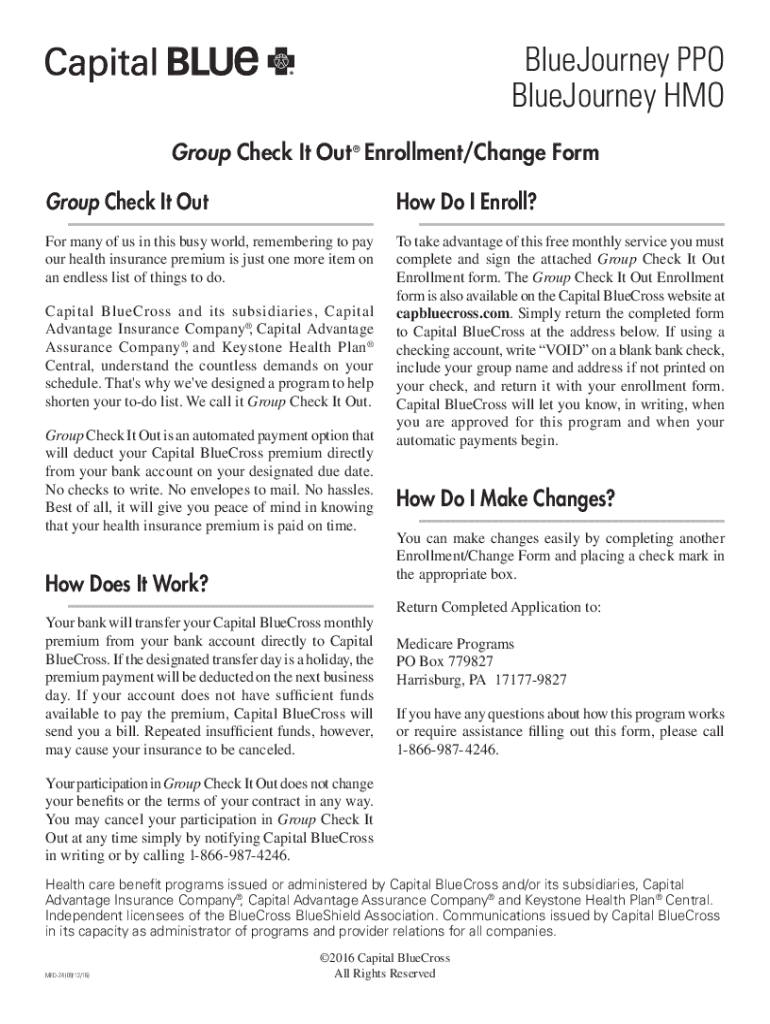 Fillable Online Group Check It Out Enrollment/Change Form. Group Check ...
