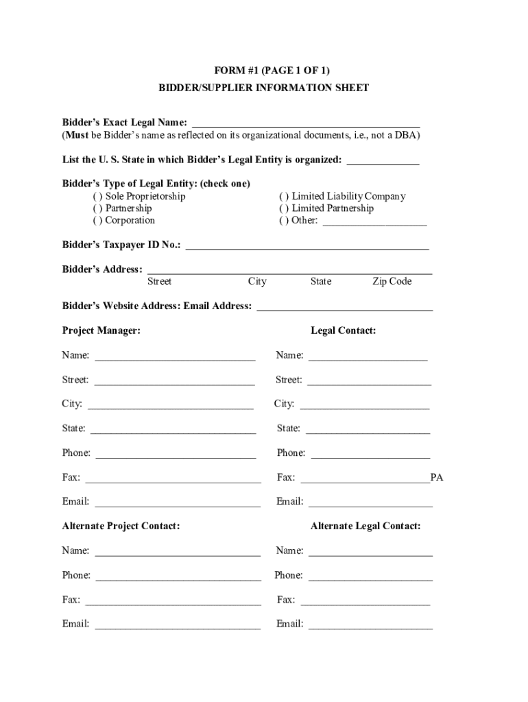 Fillable Online Form 1 - Bid Submission Form for Information Fax Email Print - pdfFiller