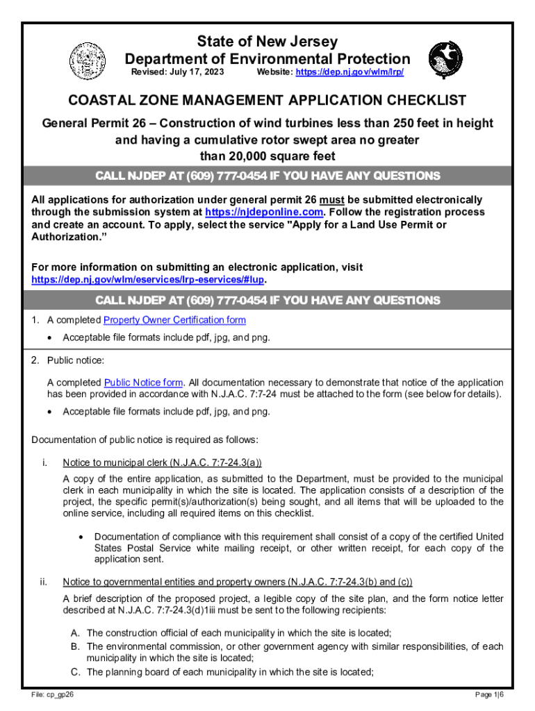 Fillable Online General Permit 26 Construction of wind turbines less ...
