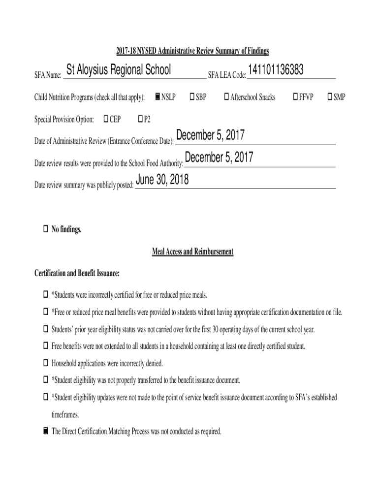 Fillable Online Administrative Review Summary and Corrective Actions SFA ... Fax Email Print ...