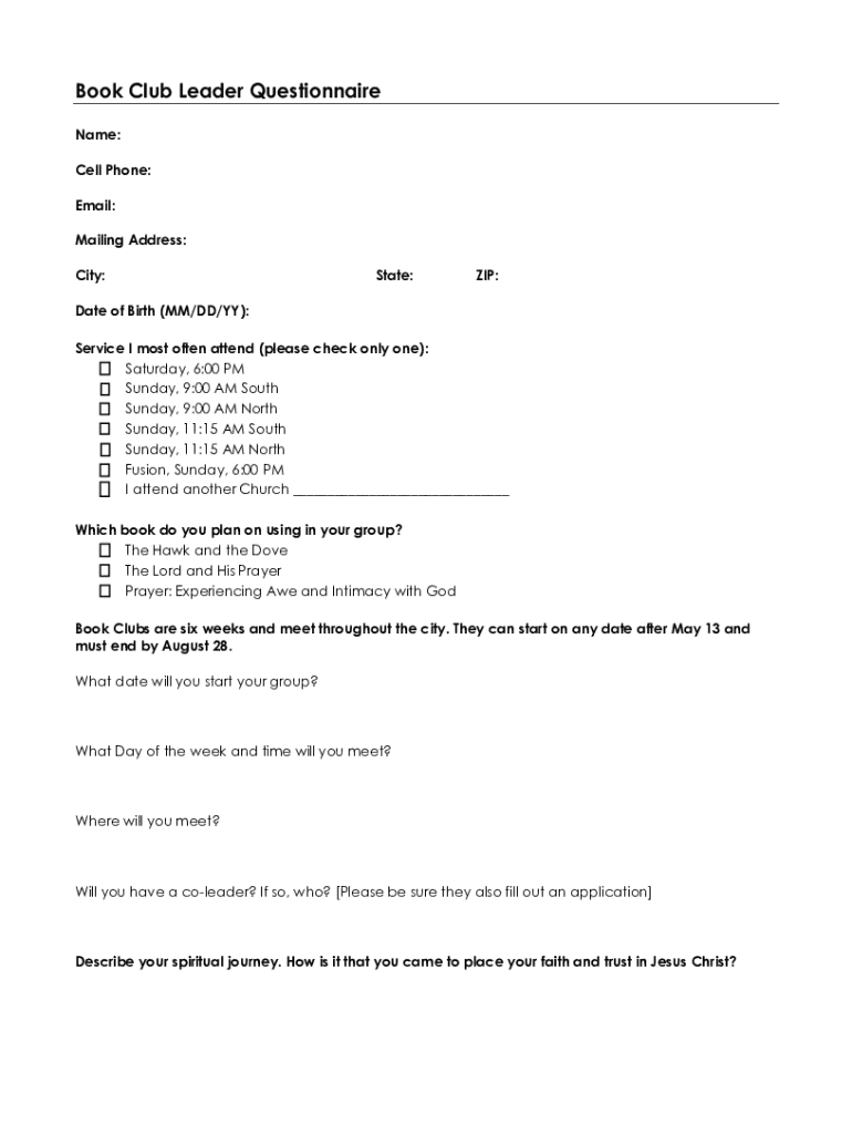 Fillable Online 2105 Summer Book Club Leader Application Fax Email ...