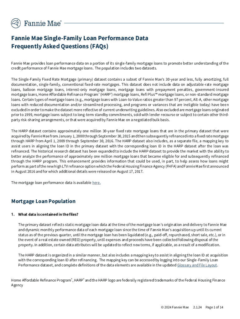 Fillable Online Single-Family Loan Performance Data FAQs. Single-Family Loan Performance Data ...