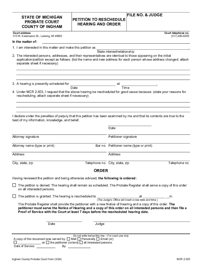 Fillable Online Ingham County - Clerk's Office - 30th Judicial Circuit ...