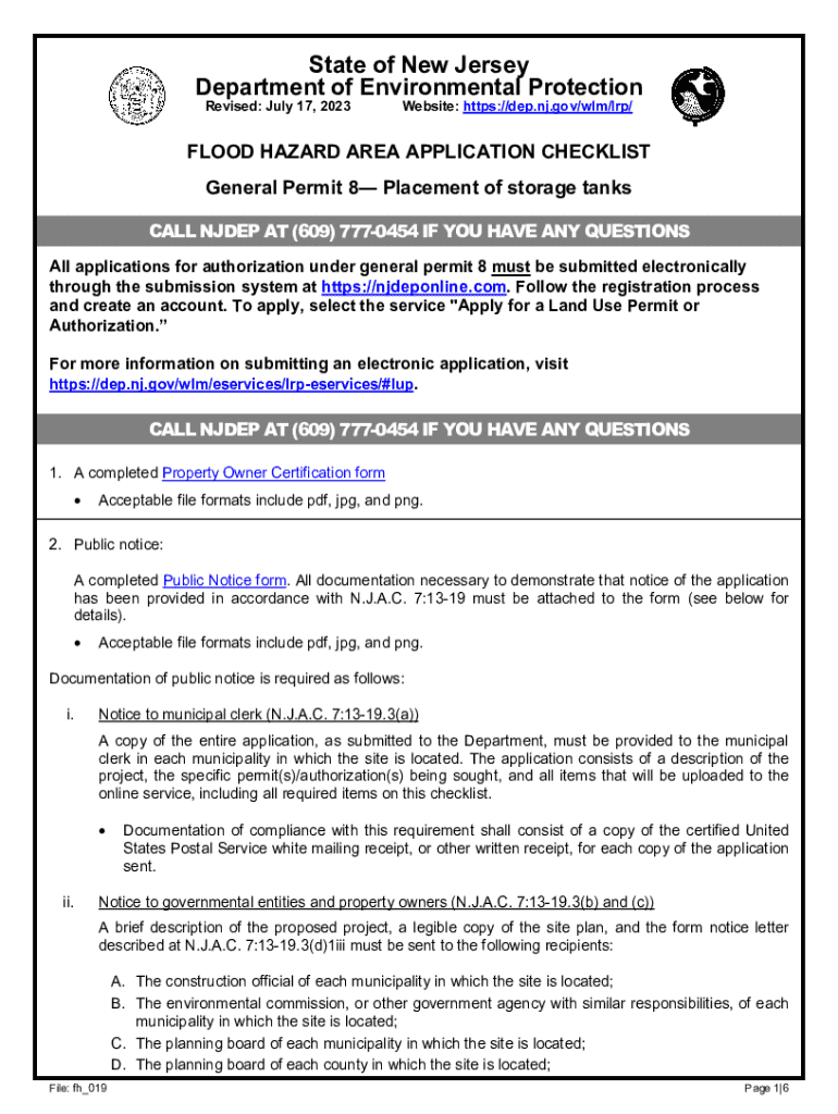 Fillable Online General Permit 8 Placement of storage tanks Fax Email ...