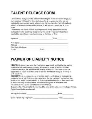 Fillable Online TALENT RELEASE FORM WAIVER OF LIABILITY NOTICE Fax ...