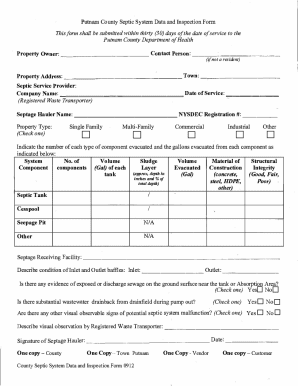 Fillable Online Putnam County Septic System Data and Inspection Form ...