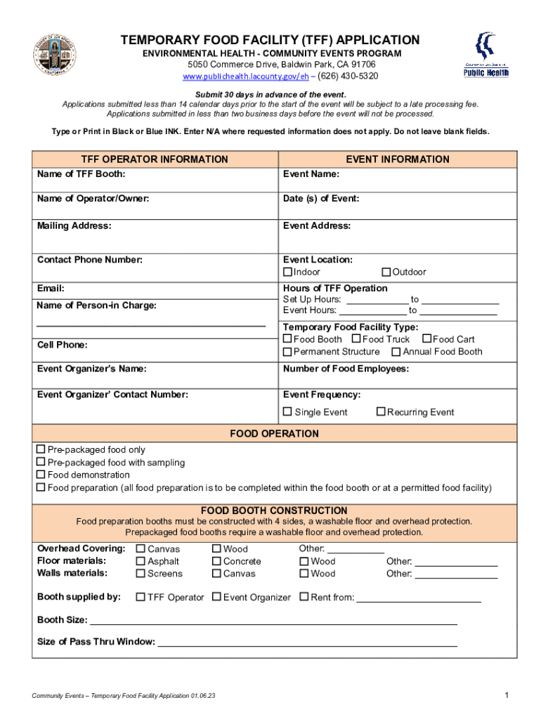 Fillable Online ph lacounty Temporary Food Facility (TFF) Application ...