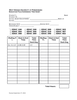 Field Experience Timesheet Doc Template | pdfFiller
