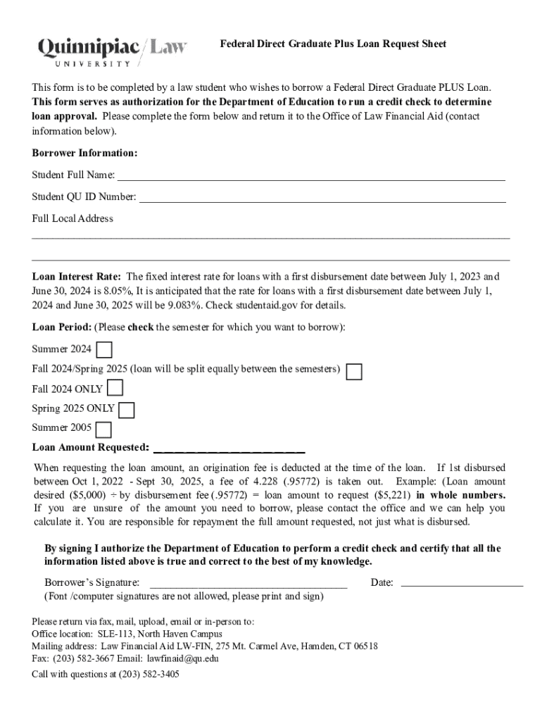 Fillable Online Graduate/Professional PLUS Loan Request form Fax Email Print - pdfFiller