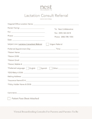 Fillable Online Nest Collaborative Lactation Consult Referral Form Fax ...