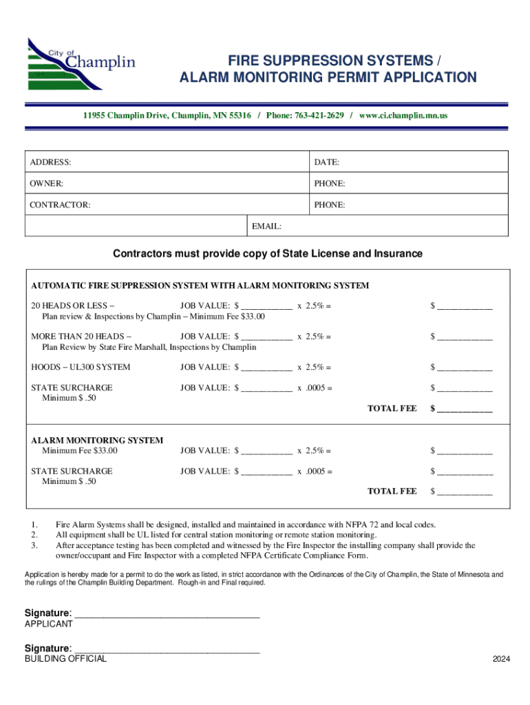 Fillable Online Fire Alarm and Fire Suppression Permit Application Fax ...