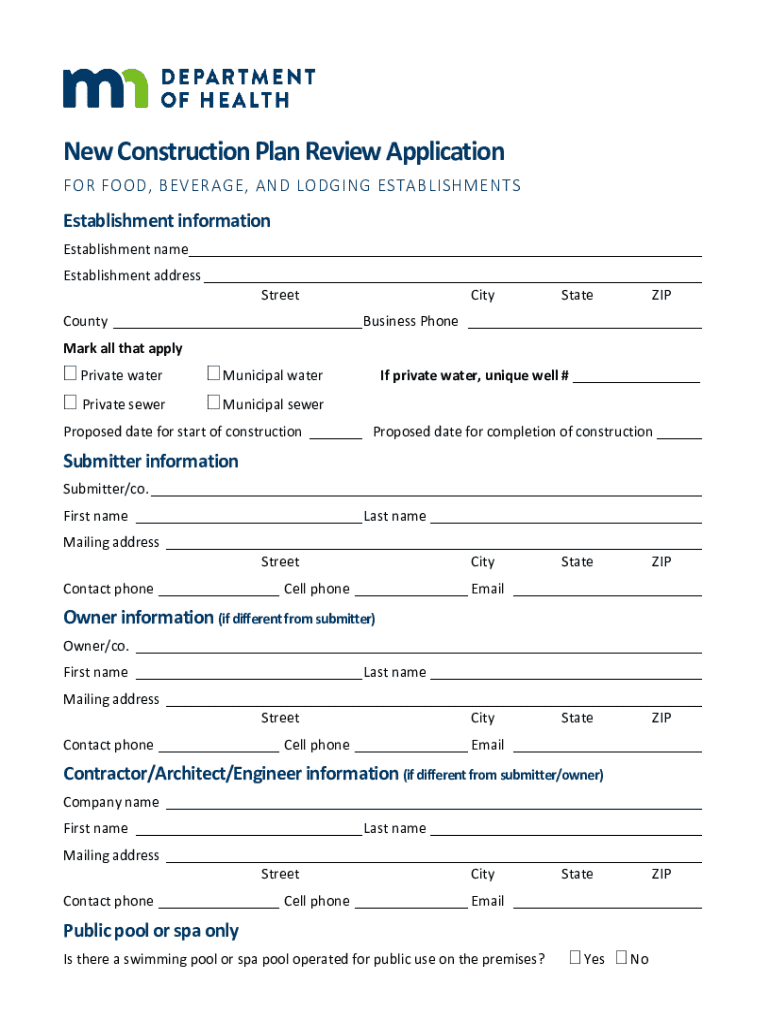 Fillable Online New Construction Plan Review Application. New ...