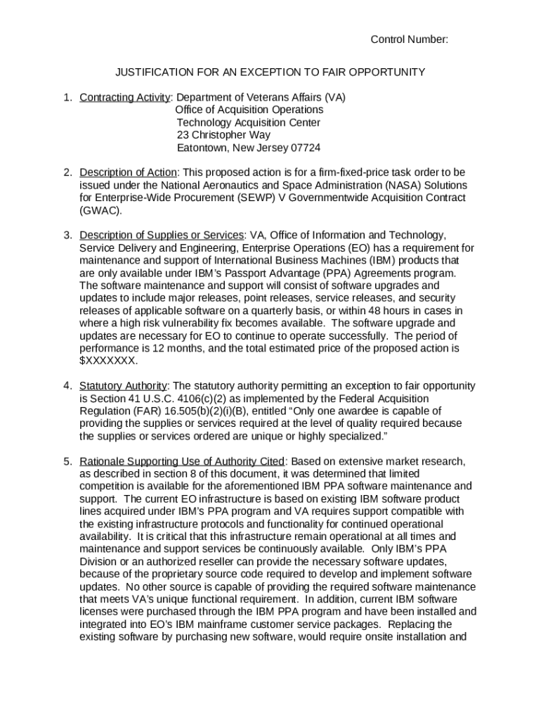 TAC-17-40137 JUSTIFICATION FOR AN EXCEPTION TO ... Doc Template | pdfFiller