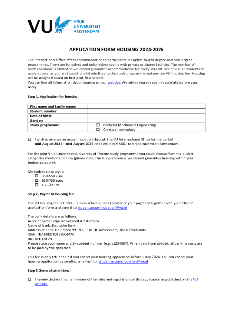 Fillable Online APPLICATION FORM HOUSING 2024-2025 Fax Email Print ...