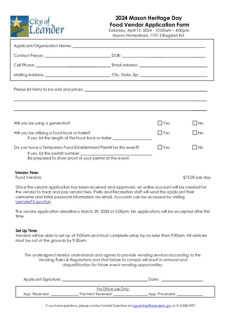 Fillable Online 2024 Mason Heritage Day Food Vendor Application Form ...