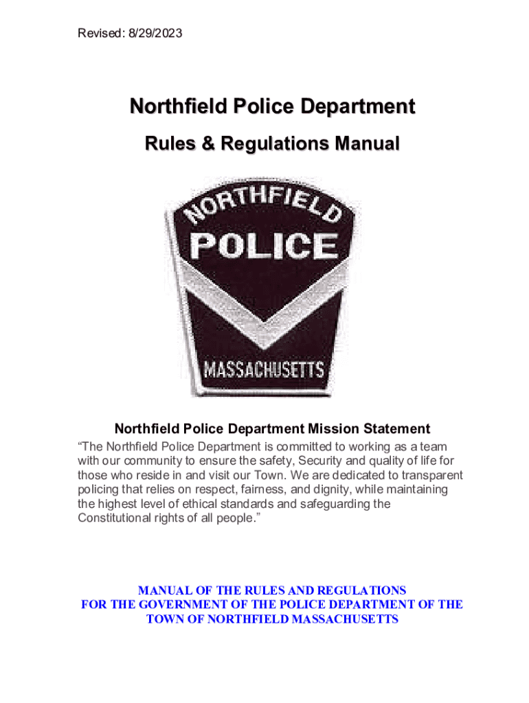 Fillable Online Northfield Police Department - Rules & Regulations ...