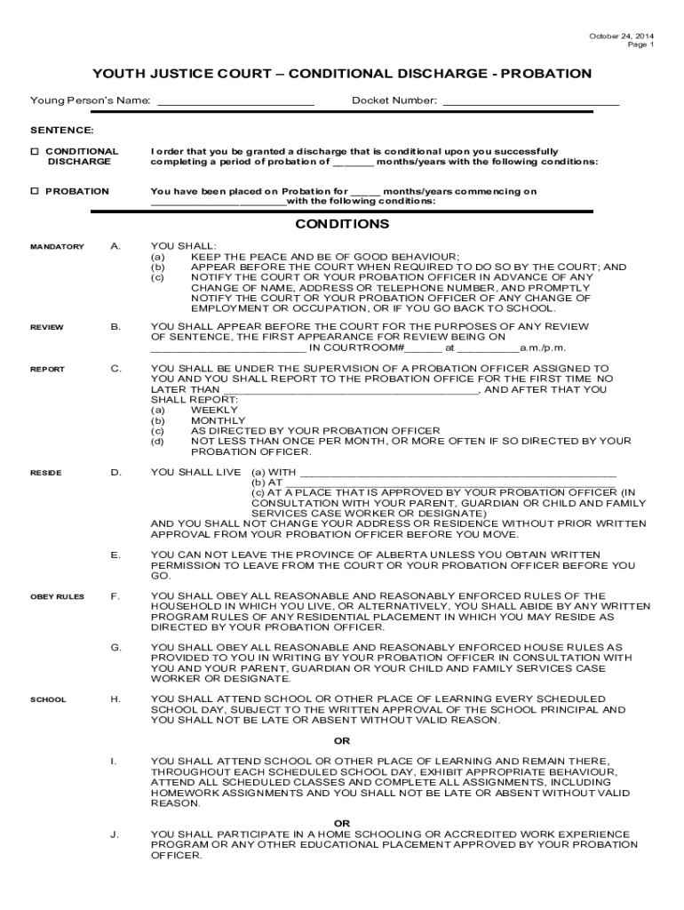 Fillable Online Can a conditional discharge be put on me without my ...