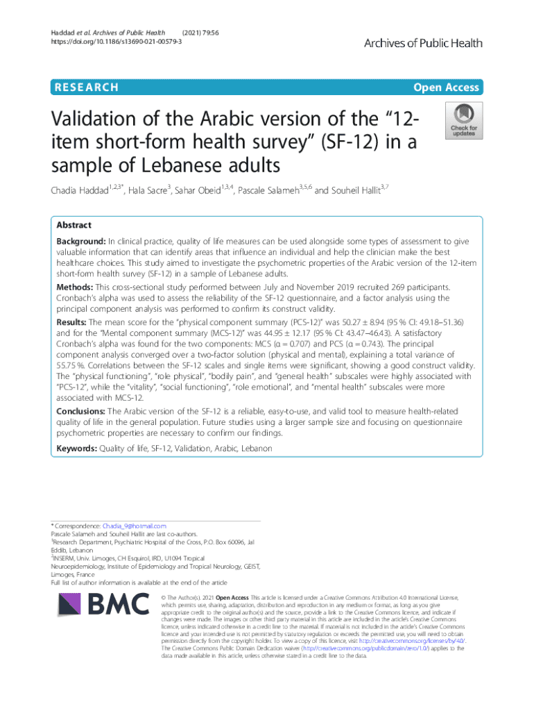 Fillable Online Validation of the Arabic version of the 12-item short ...