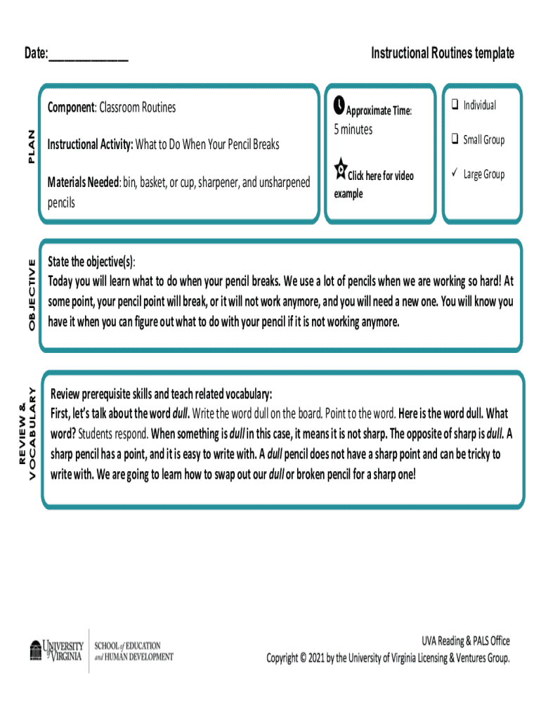 Fillable Online Date: Instructional Routines template Component ...