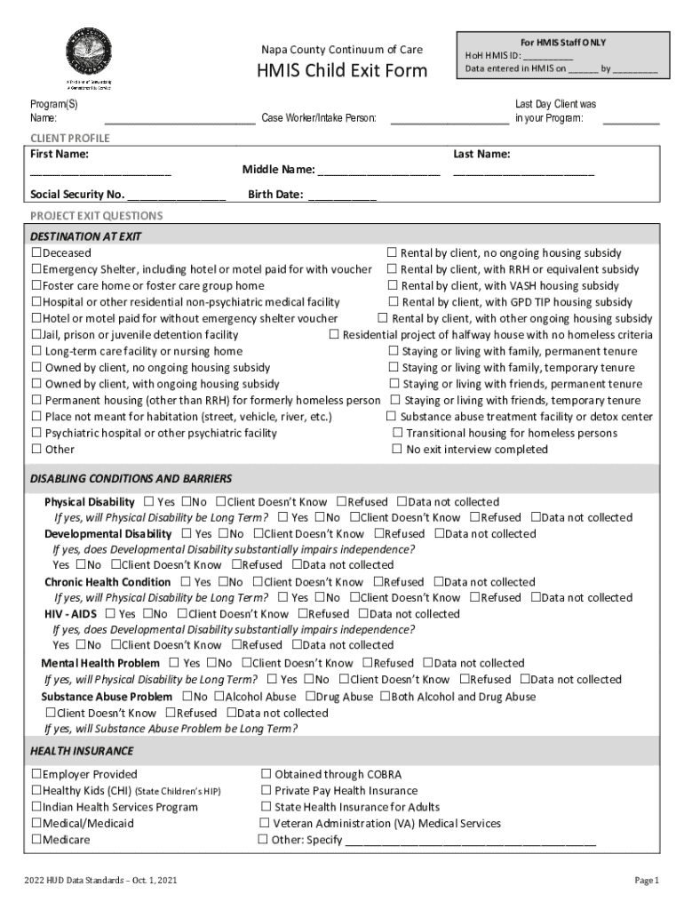 Fillable Online HMIS Child Exit Form Fax Email Print - pdfFiller