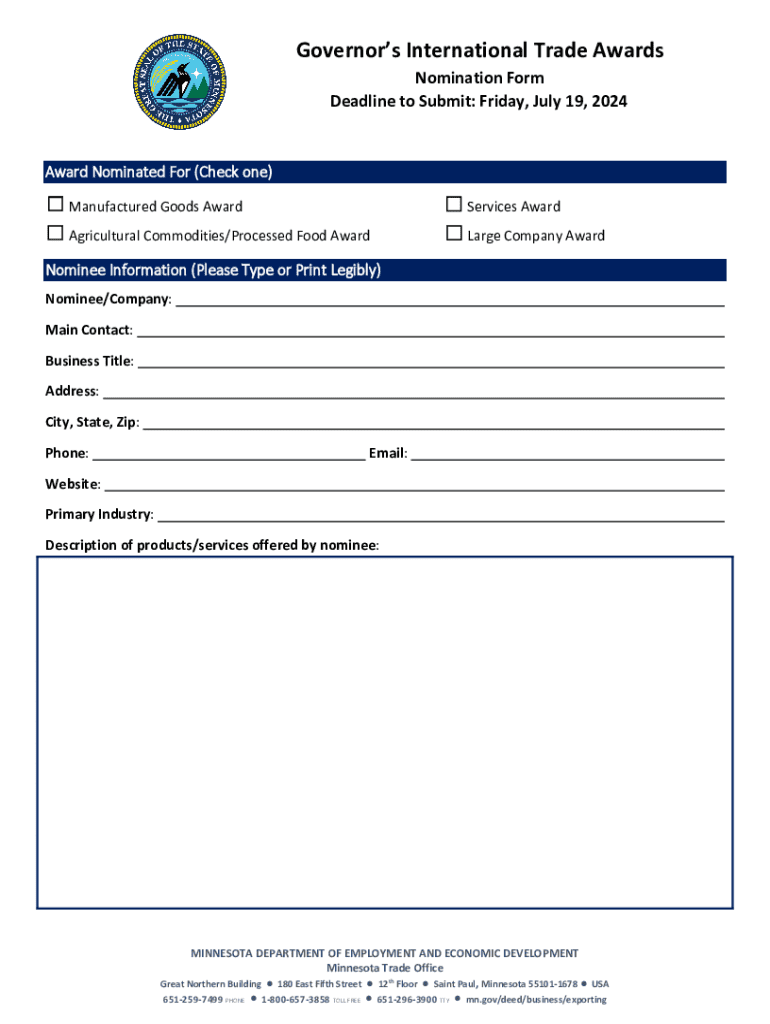 Fillable Online DEED Now Accepting Nominations for the Governor's ...