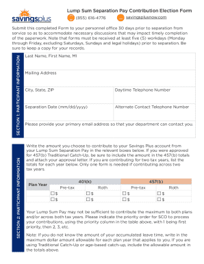 Fillable Online Lump Sum Separation Contribution Election Form. This is ...