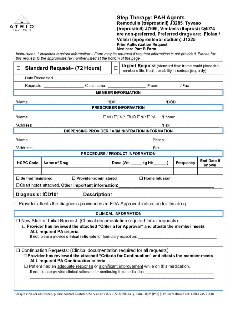 Fillable Online PAH AgentsStandard Request (72 Hours) Diagnosis ...