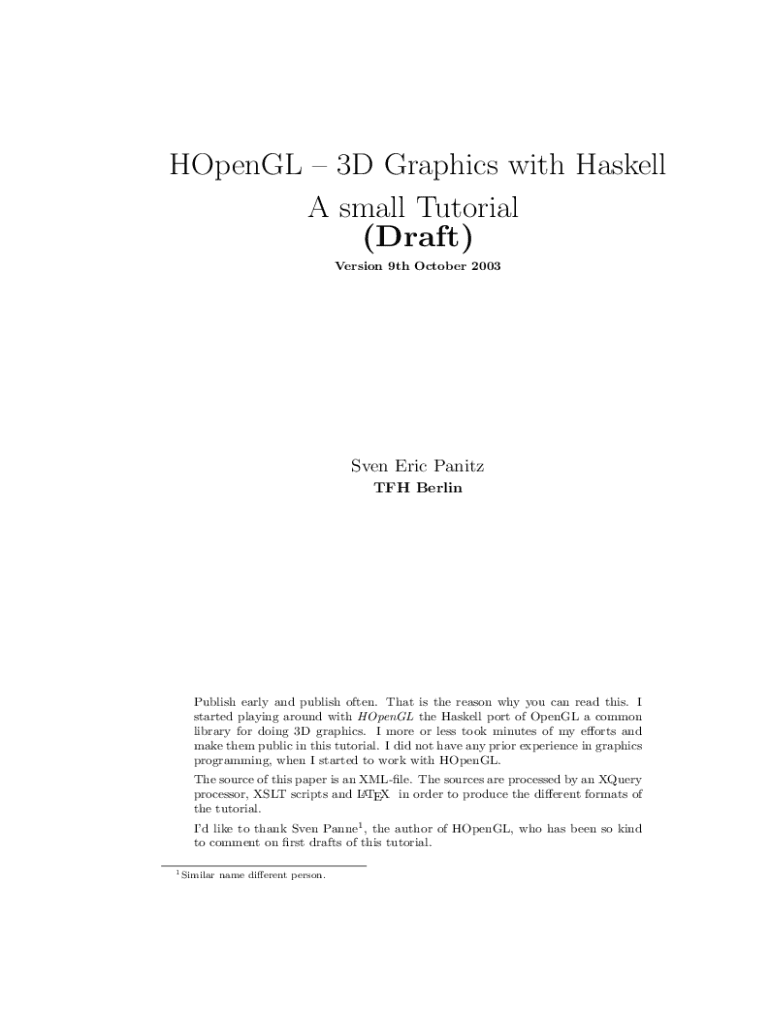 Fillable Online HOpenGL3D Graphics with Haskell A small Tutorial (Draft ...