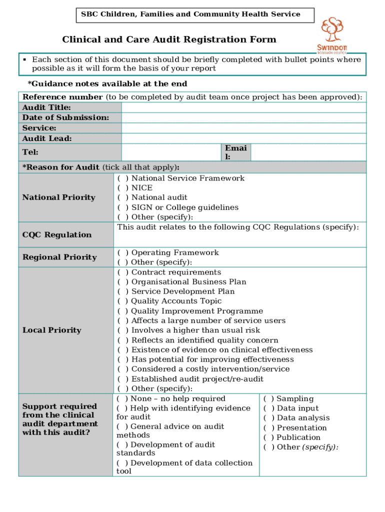 Clinical and Care Audit Registration Doc Template | pdfFiller