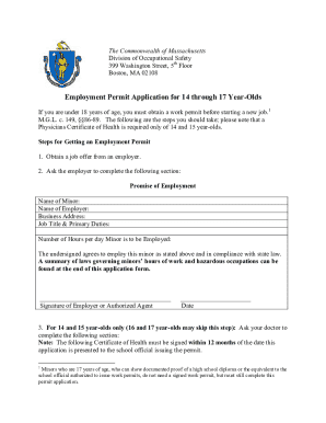 Fillable Online Work Permit Massachusetts Pdf - Fill Online, Printable ...