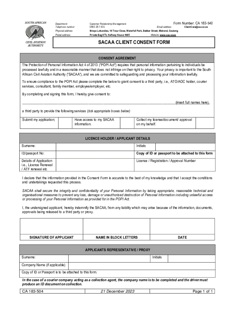 Fillable Online SACAA CLIENT CONSENT FORM Fax Email Print - pdfFiller