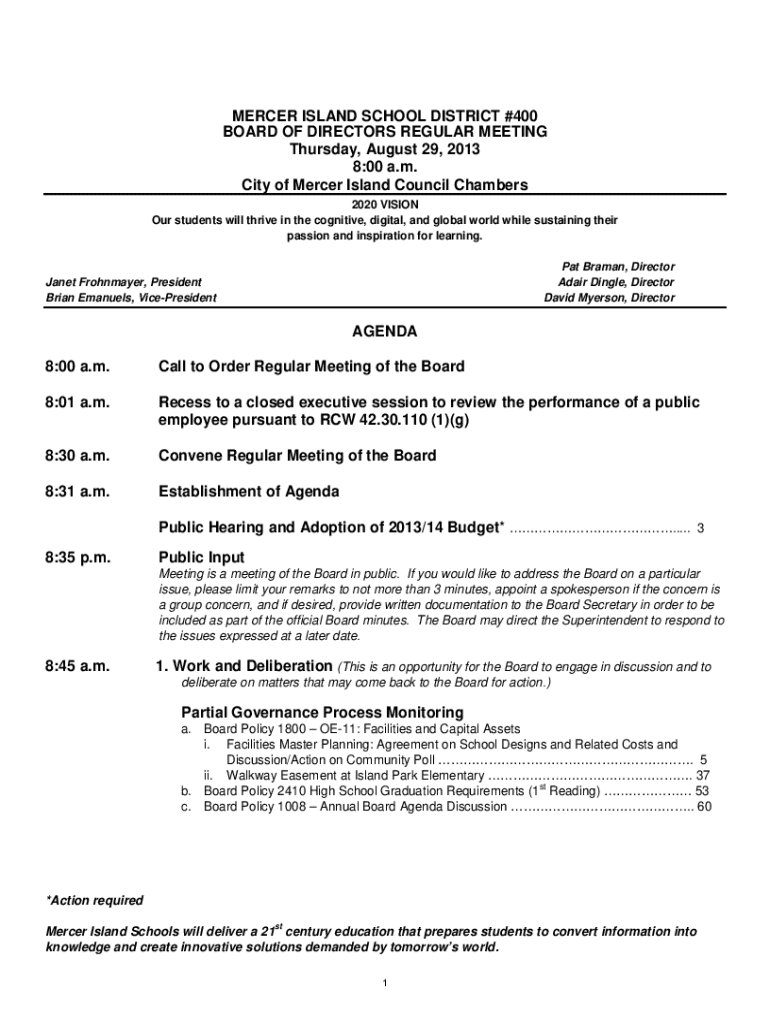 Fillable Online MERCER ISLAND SCHOOL DISTRICT #400 BOARD OF ... Fax Email Print - pdfFiller