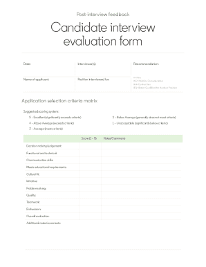 Fillable Online Template: Candidate evaluation/interviewer feedback ...