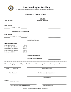 Fillable Online American Legion Auxiliary - 2024 POPPY ORDER FORM Fax ...