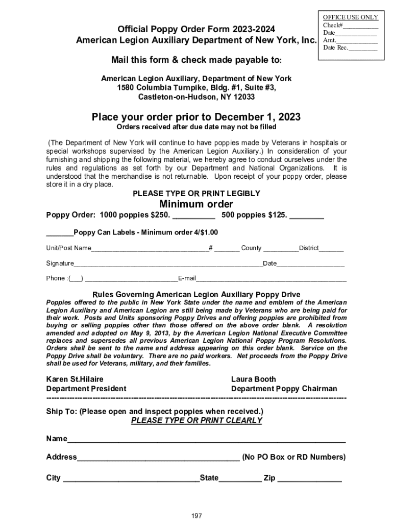 Fillable Online Poppy Order Form Revised.pdf Fax Email Print - pdfFiller