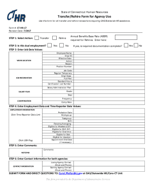 Fillable Online Fillable Online Transfer-Rehire Form for Agency Use Fax ...