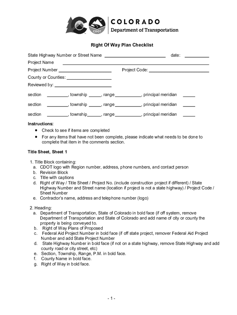Fillable Online Right of way Plan checklistPD31.1. Right of Way plan ...
