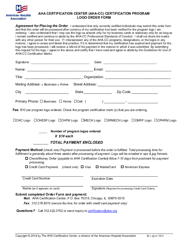 Fillable Online aha certification center (aha-cc) certification program ...