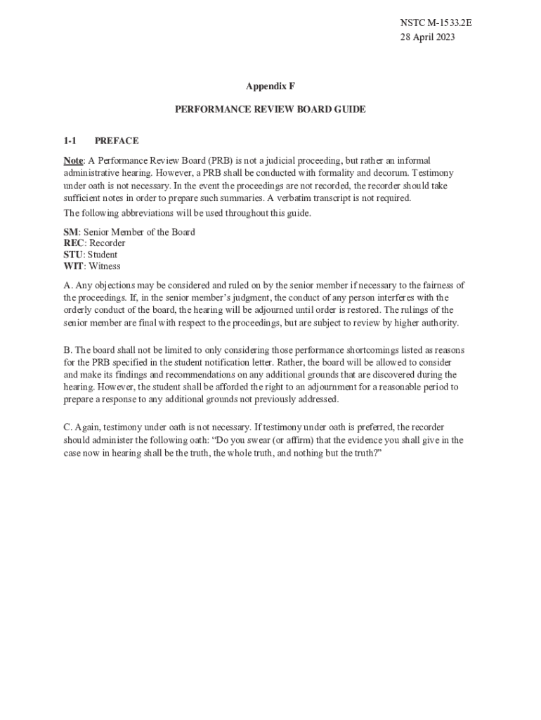 Fillable Online Appendix F PERFORMANCE REVIEW BOARD GUIDE 1-1 Note: A ...