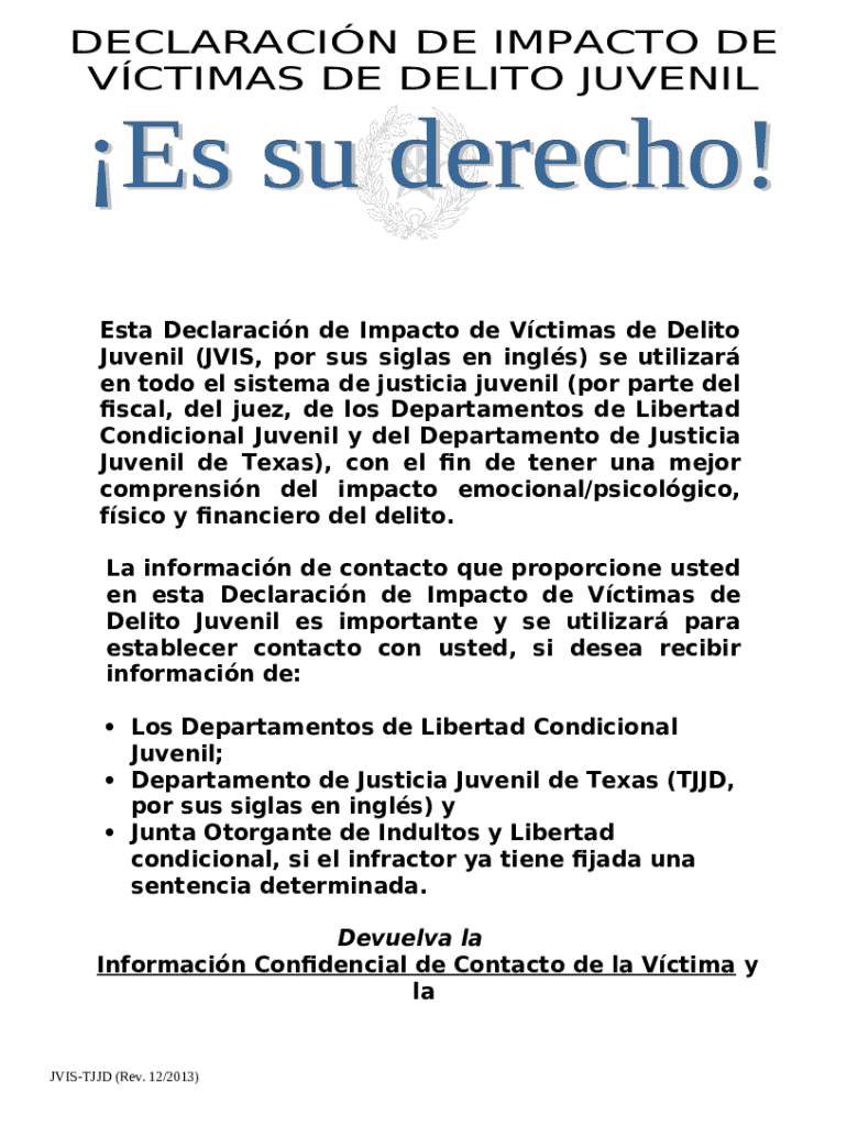 Victim Impact Statement Spanish.indd Doc Template | pdfFiller