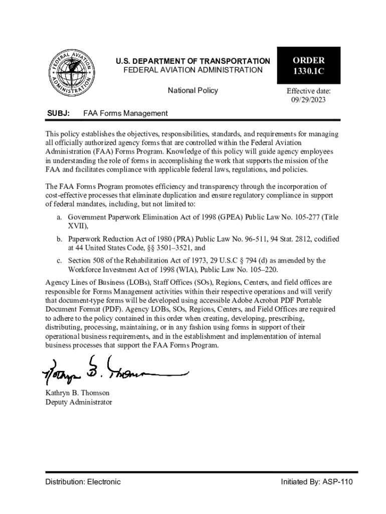 Fillable Online FAA Order 1330.1C. FAA Forms Management Fax Email Print ...