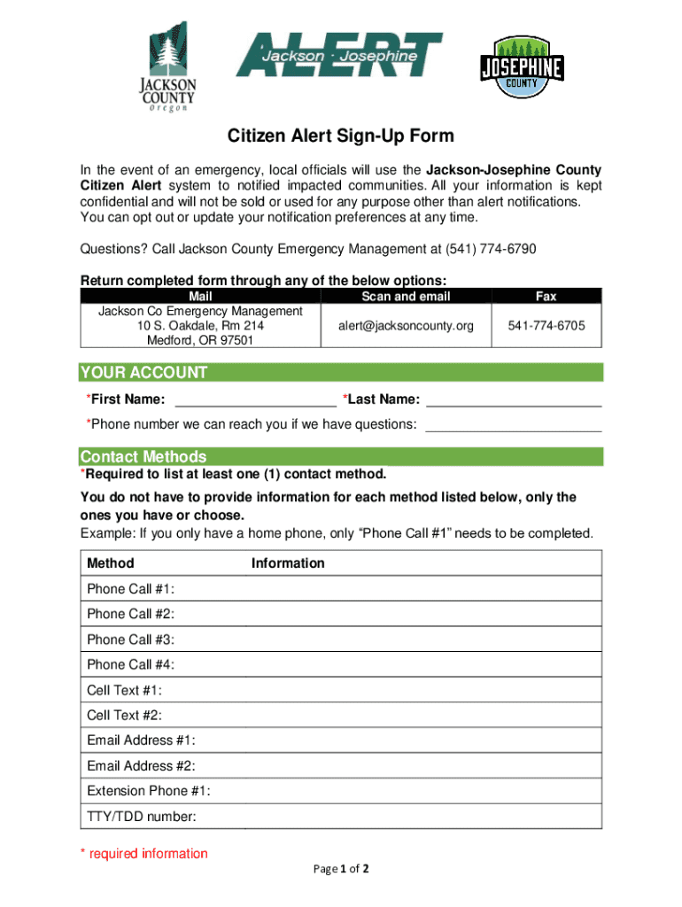 Fillable Online Citizen Alert Sign-Up Form Fax Email Print - pdfFiller