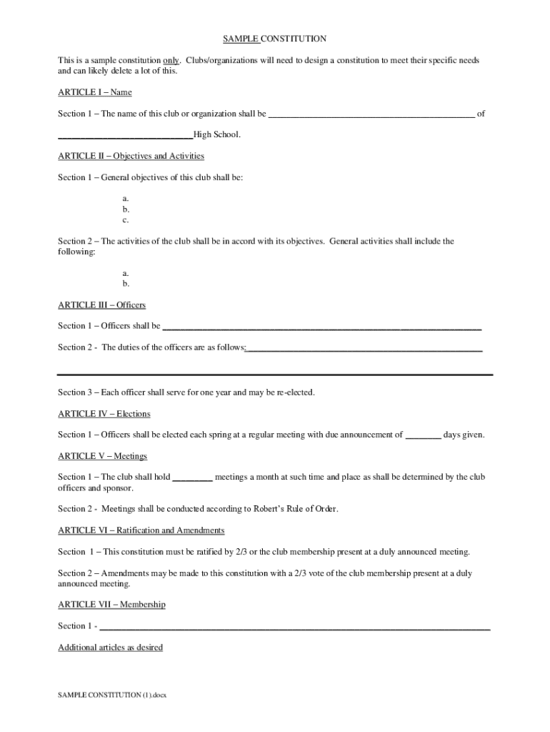 Fillable Online How to Write a Constitution: Outline, Structure ...