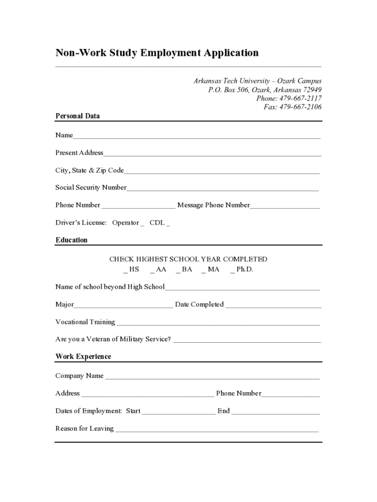 Fillable Online Non-Work Study Position Advertisement Form Fax Email ...