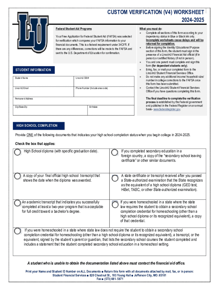 Fillable Online 2024-2025 Verification Worksheet - Federal Student Aid ...