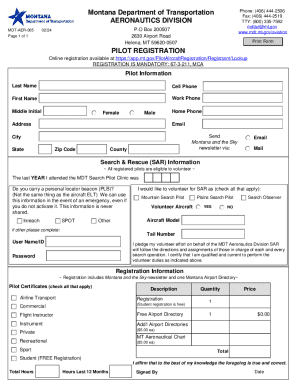 Fillable Online Pilot Registration Form. Aeronautics Pilot Registration ...