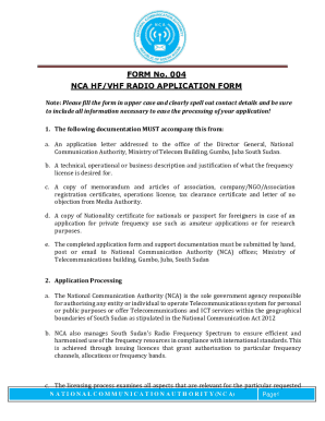 Fillable Online FORM No. 004 NCA HF/VHF RADIO APPLICATION FORM Fax ...