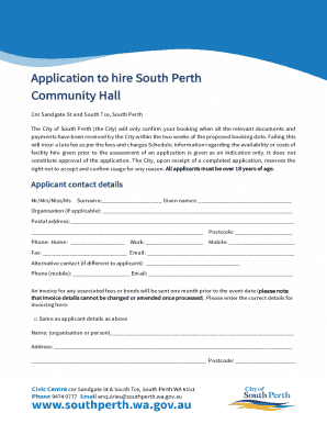 Fillable Online Application to hire South Perth Community Hall.docx Fax ...