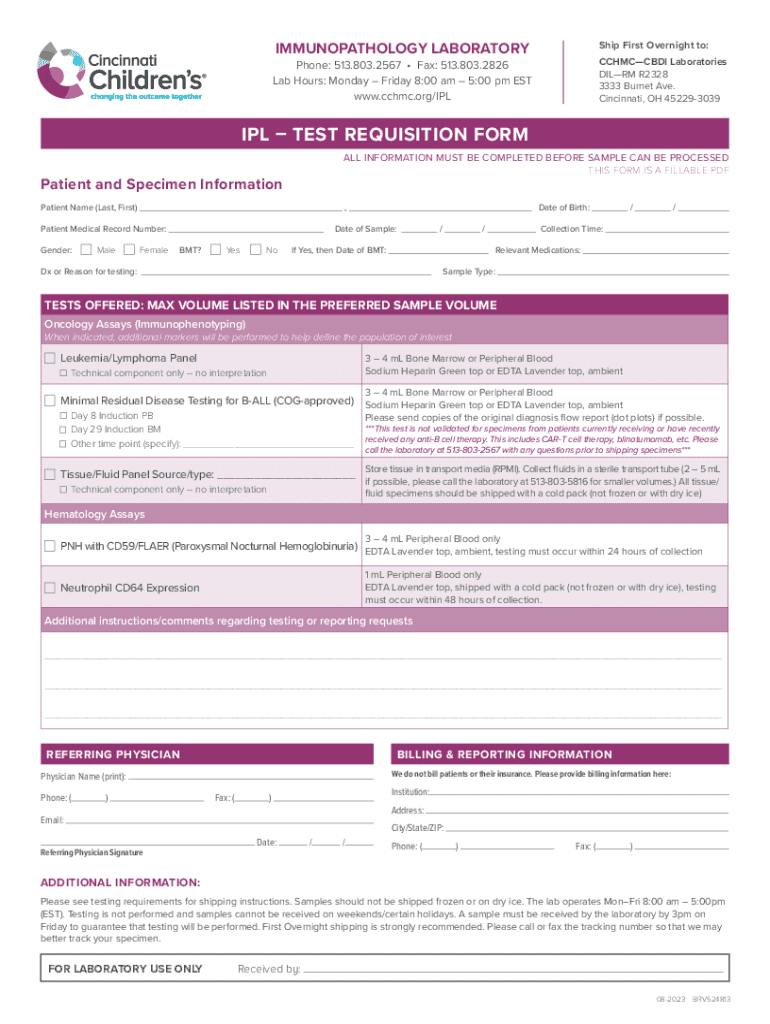 Fillable Online Immunopathology Laboratory Test Requisition Forms ...