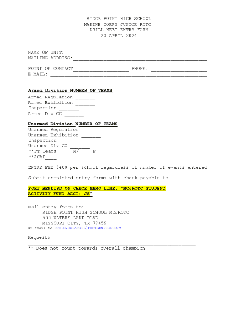 Fillable Online Drill Meet Entry Form Fax Email Print - pdfFiller